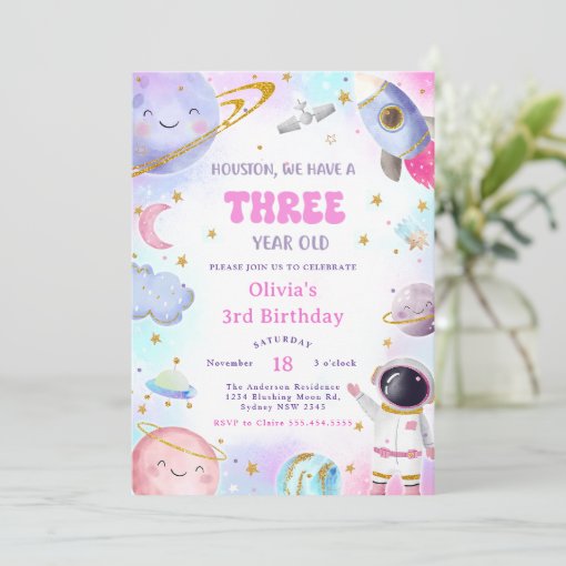 Astronaut Space Countdown 3rd Birthday Moon Invitation | Zazzle