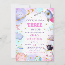 Astronaut Space Countdown 3rd Birthday Moon Invitation | Zazzle