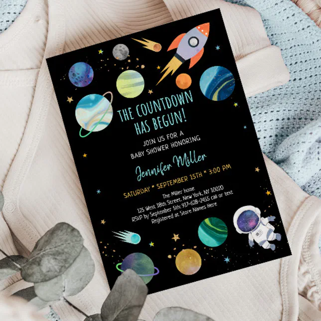 Astronaut Space Countdown Has Begun Baby Shower Invitation | Zazzle