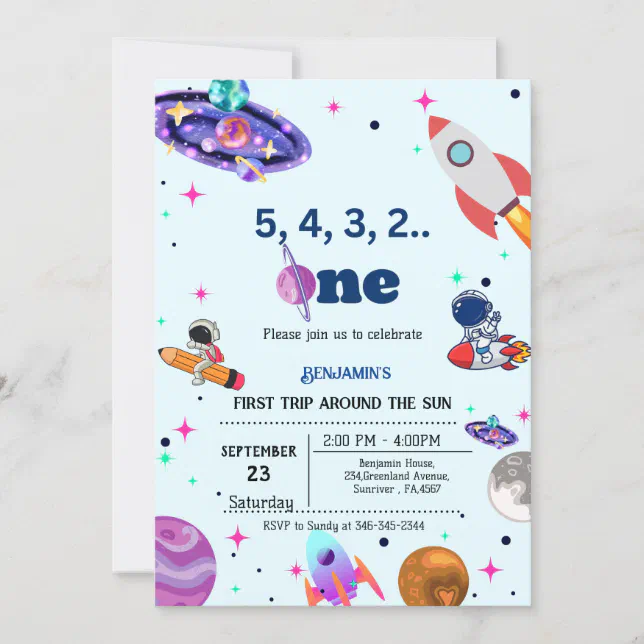 Astronaut Space first trip around the sun birthday Invitation | Zazzle