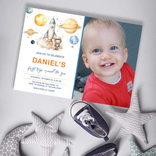 Astronaut Space First Trip Around The Sun Birthday Invitation | Zazzle