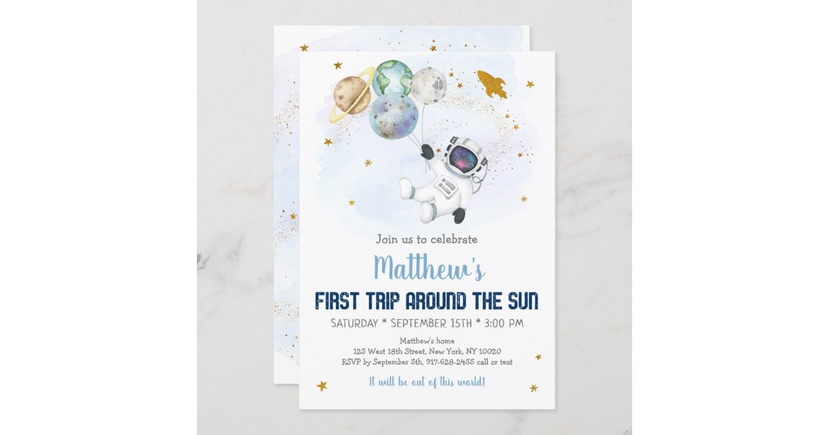 Astronaut Space First Trip Around The Sun Birthday Invitation Zazzle