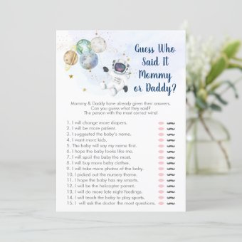 Astronaut Space Guess Who Said It Baby Shower Game Invitation | Zazzle