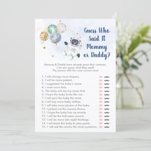 Astronaut Space Guess Who Said It Baby Shower Game Invitation | Zazzle