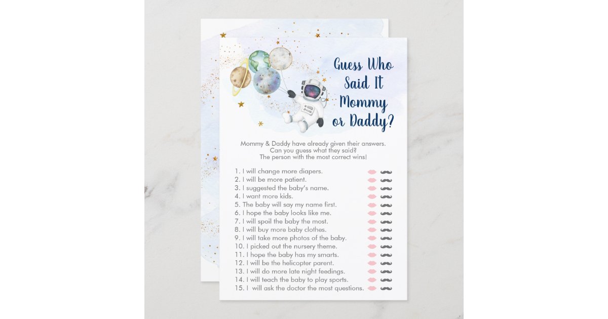 Astronaut Space Guess Who Said It Baby Shower Game Invitation | Zazzle
