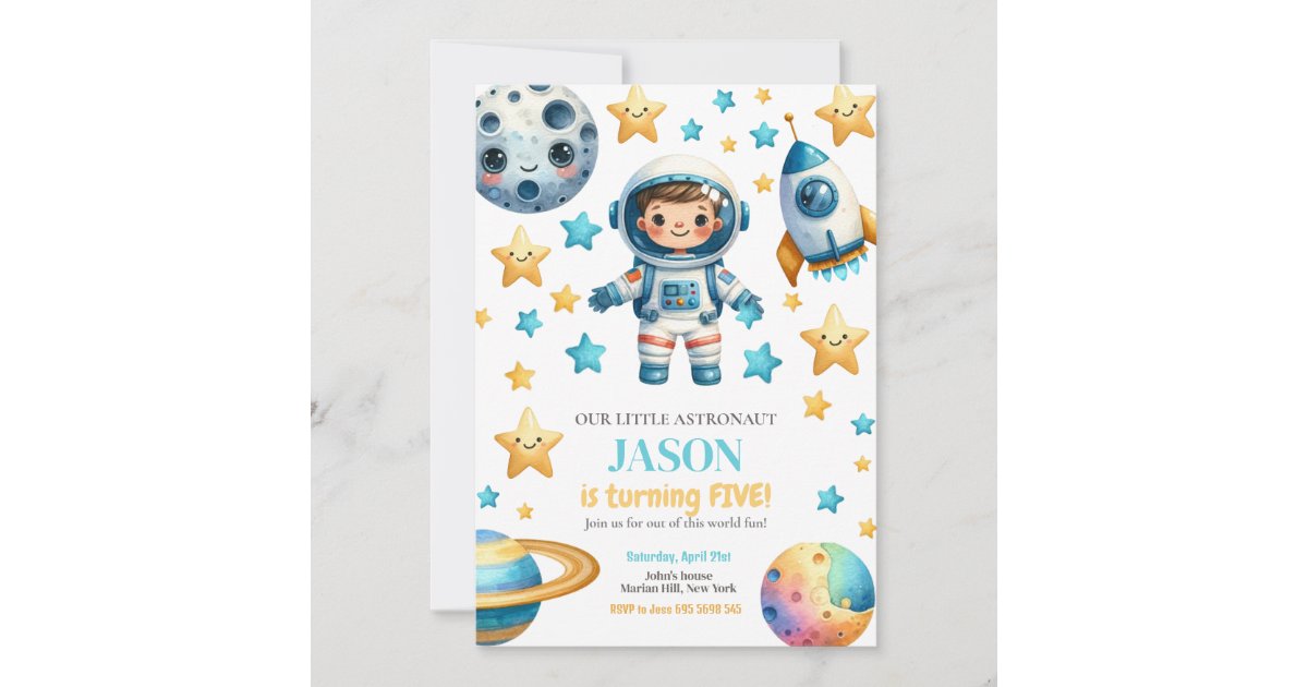 Astronaut Space Kids Birthday Party Invitation | Zazzle