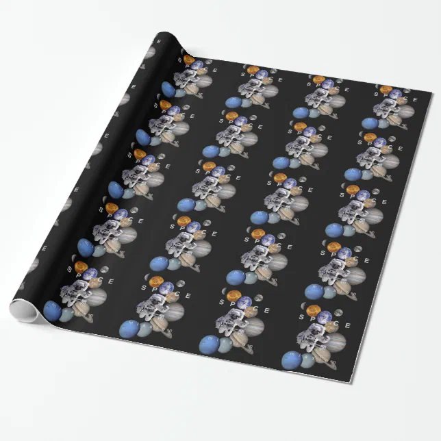 astronaut space mission solar system planets wrapping paper | Zazzle