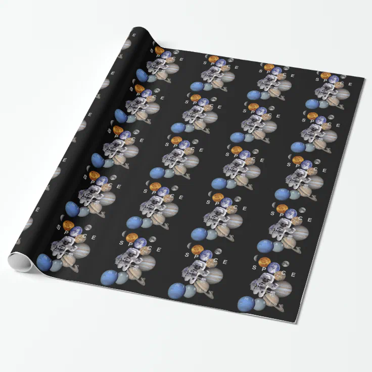 astronaut space mission solar system planets wrapping paper | Zazzle