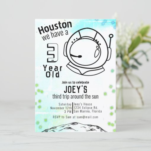 Astronaut Space Neon Birthday Invitation | Zazzle