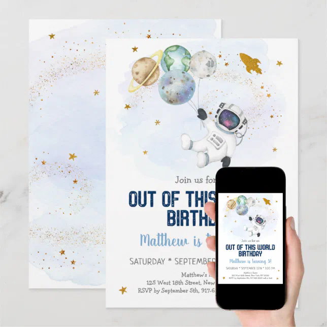 Astronaut Space Out Of This World Birthday Invitation | Zazzle