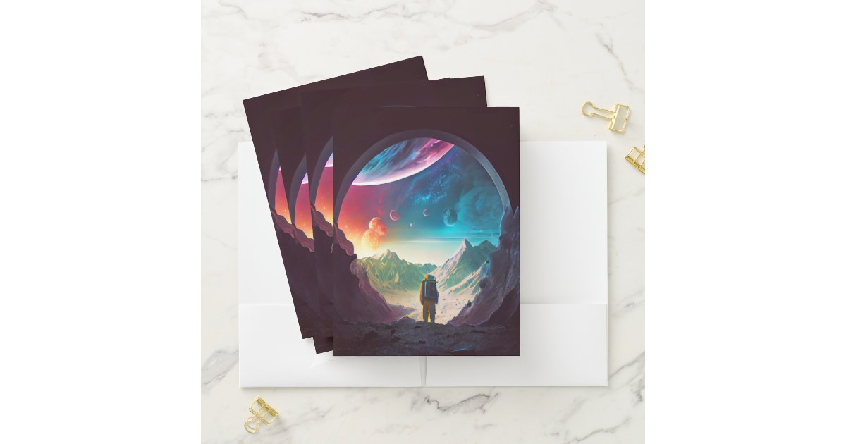 Astronaut Space Planets Mountains Stars Pocket Folder | Zazzle