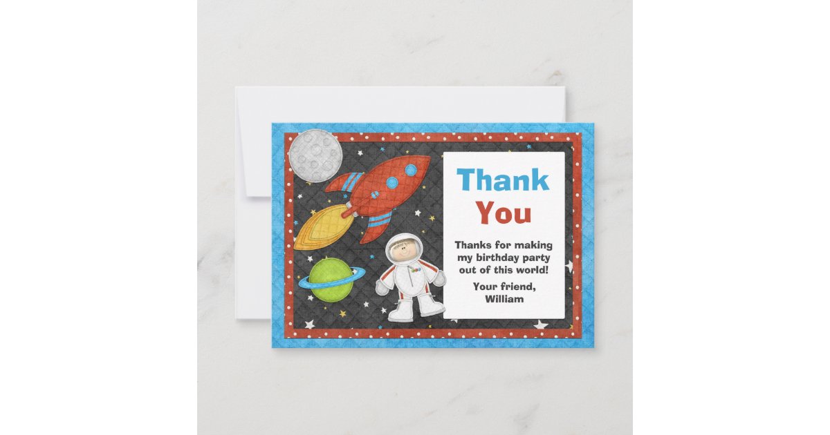 Astronaut Space Rocket Birthday Thank You Card | Zazzle