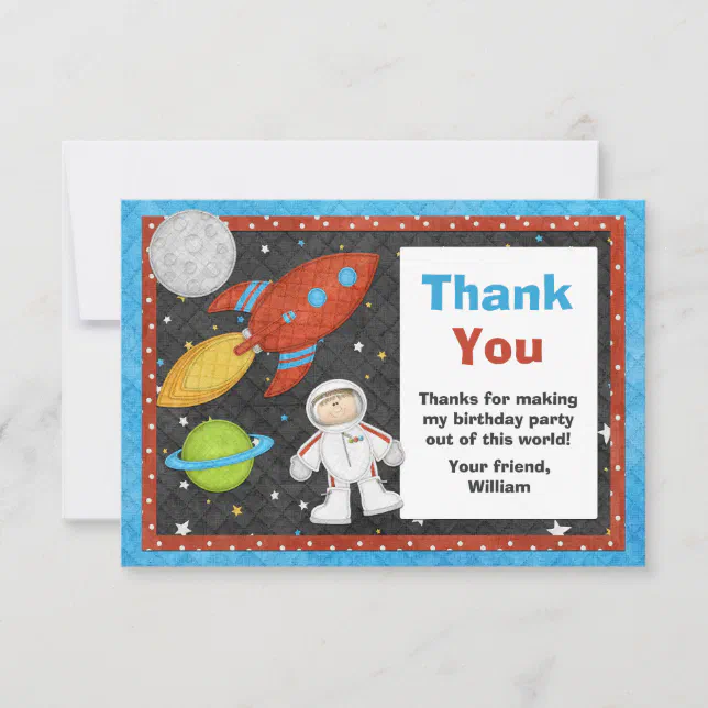 Astronaut Space Rocket Birthday Thank You Card | Zazzle