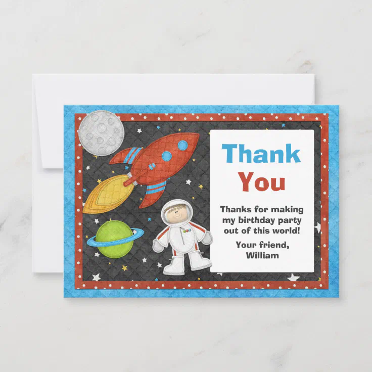 Astronaut Space Rocket Birthday Thank You Card | Zazzle