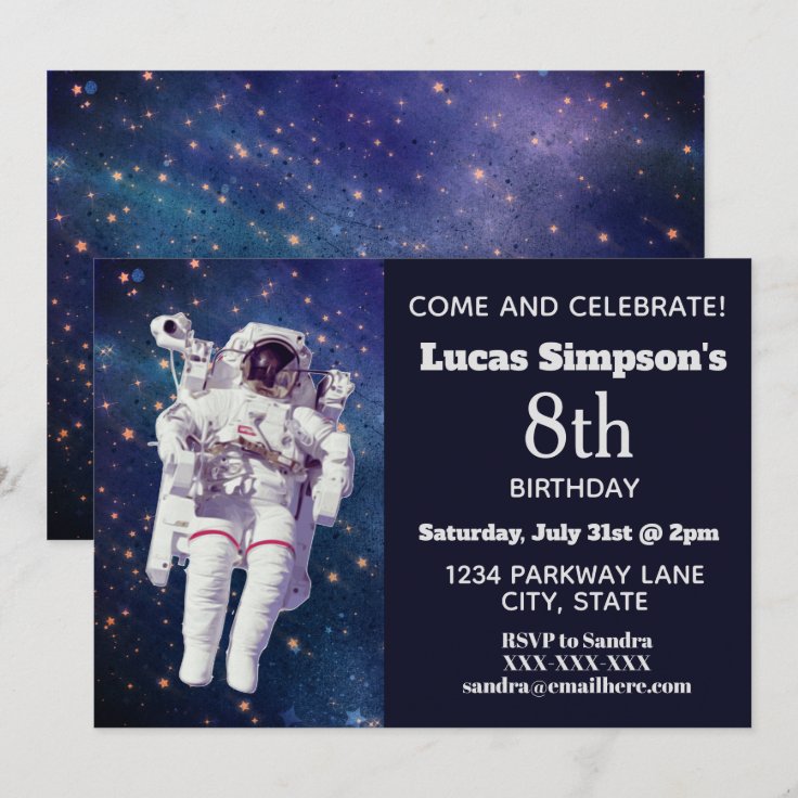 Astronaut Space Themed Birthday Invitations | Zazzle
