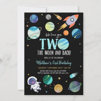 Astronaut Space Two The Moon Birthday Invitation | Zazzle
