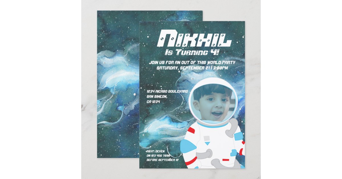 Astronaut Spaceman Galaxy Birthday Party Invitation | Zazzle