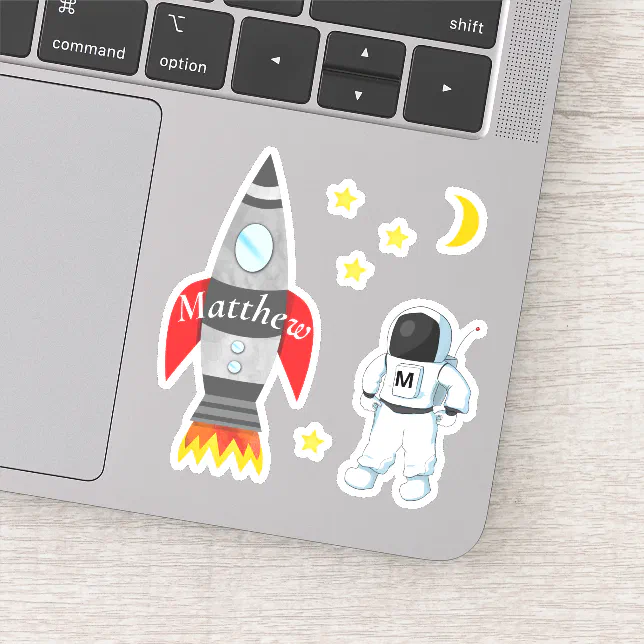 Astronaut Spaceship Rocket with your child's name Sticker | Zazzle