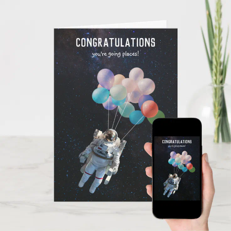Astronaut Stars & Space Balloons Congratulations Card | Zazzle