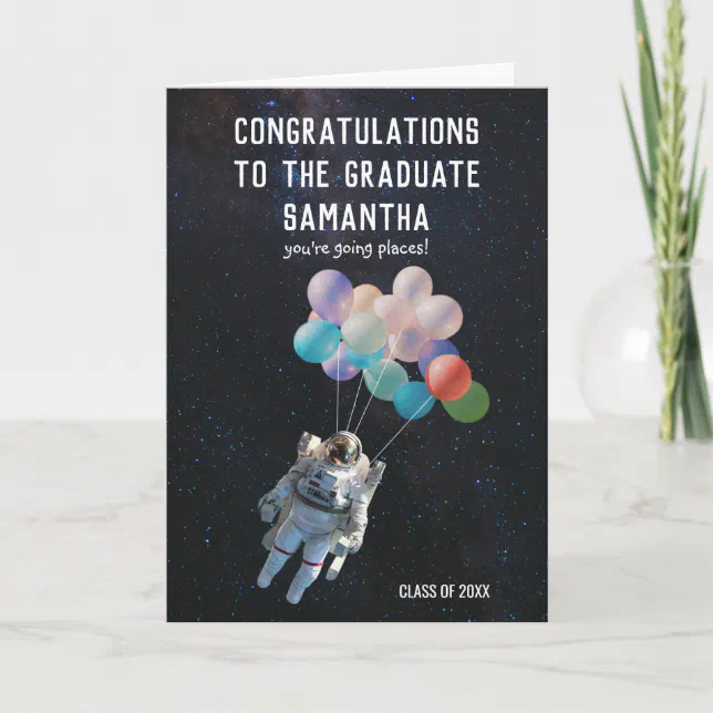 Astronaut Stars & Space Balloons Graduation Card | Zazzle