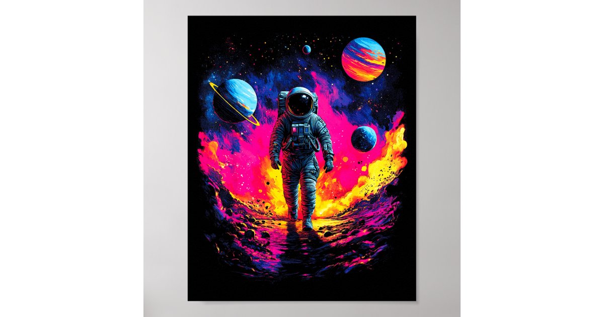 Astronaut Walking In Galaxy Outer Space Explorer S Poster | Zazzle