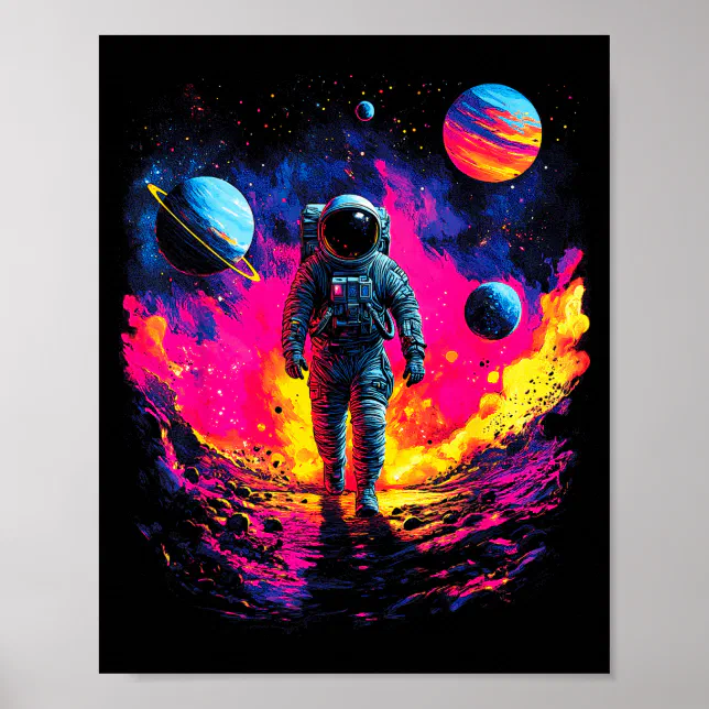 Astronaut Walking In Galaxy Outer Space Explorer S Poster | Zazzle