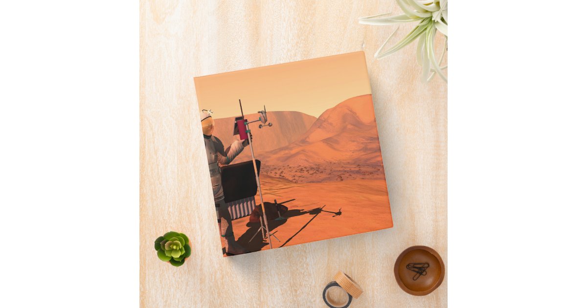 Astronauts Setting Up Weather Equipment On Mars. 3 Ring Binder | Zazzle