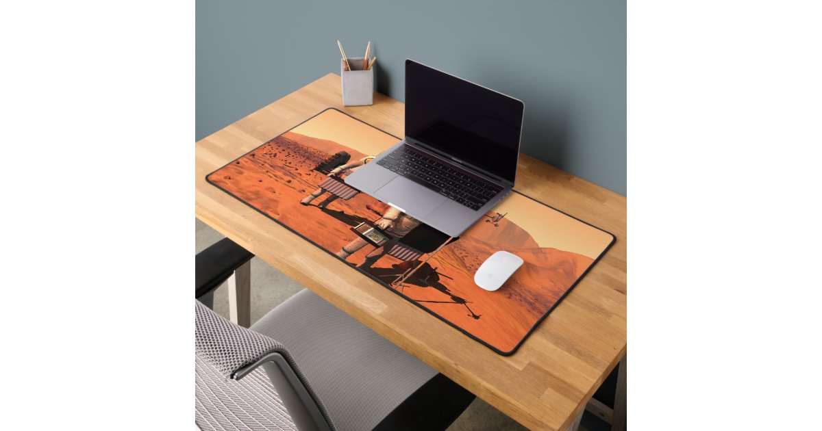 Astronauts Setting Up Weather Equipment On Mars. Desk Mat | Zazzle