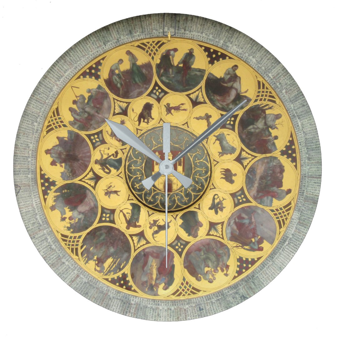 Astronomical antique zodiac sign large clock | Zazzle