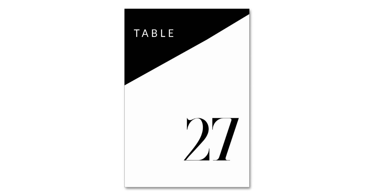 Asymmetrical Modern Black White Table Number | Zazzle