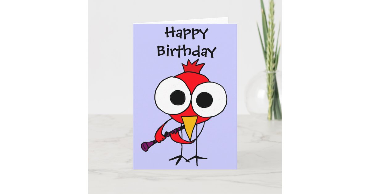 AT- Cardinal Bird Playing Clarinet Cartoon Card | Zazzle