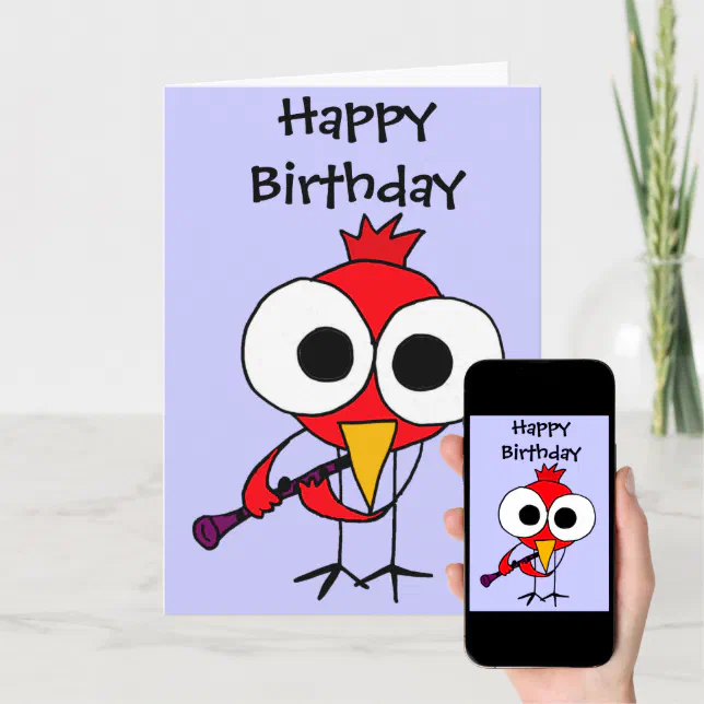 AT- Cardinal Bird Playing Clarinet Cartoon Card | Zazzle
