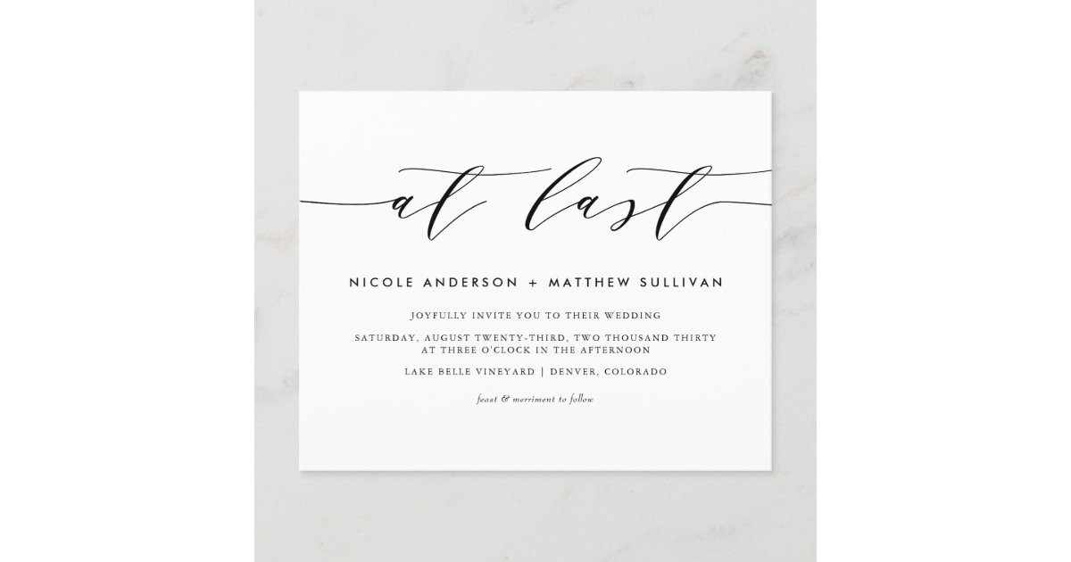 At Last Black Minimalist Script Wedding Invitation | Zazzle