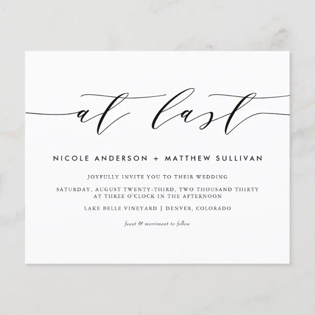At Last Black Minimalist Script Wedding Invitation | Zazzle