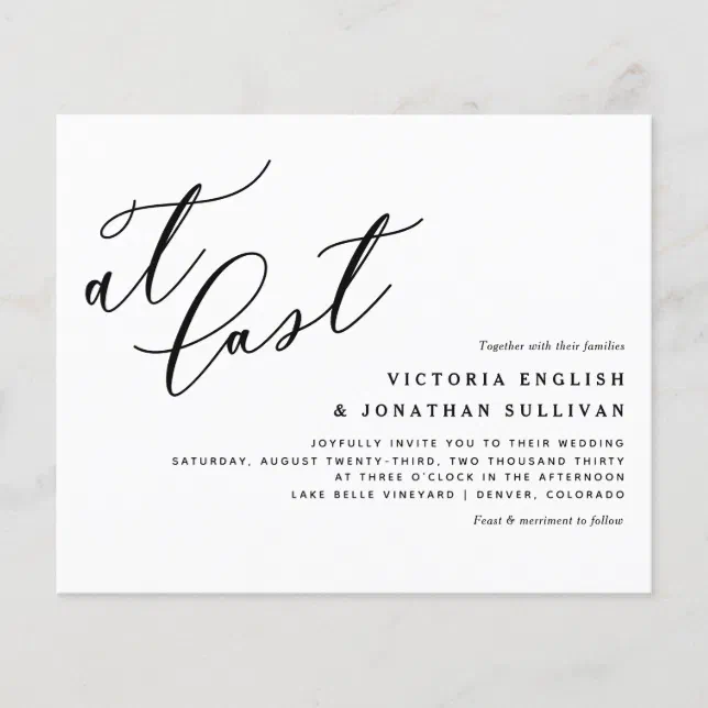 At Last Black Modern Calligraphy Wedding Invite | Zazzle