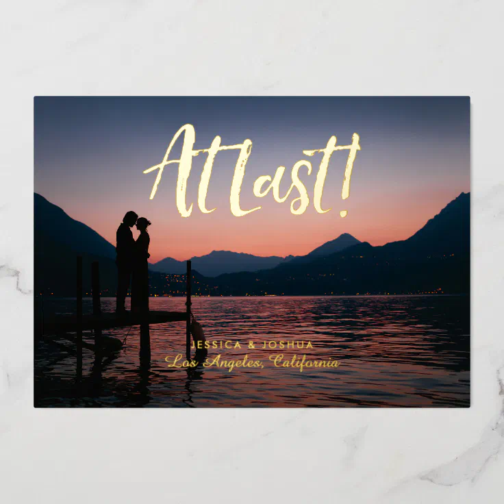 At Last Brushed Photo Save the Date Foil Invitation | Zazzle