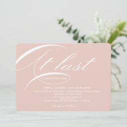 At last Calligraphy Elegant Soft Pink Grey Wedding Invitation | Zazzle