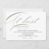 At last Calligraphy Modern Minimalist Sage Green Invitation | Zazzle
