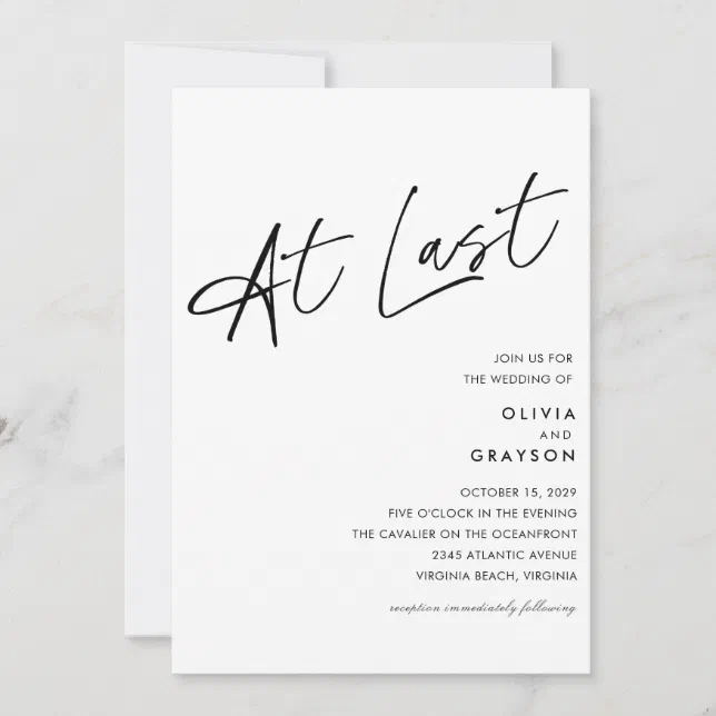 At Last Editable Modern Minimalist Wedding Invitation | Zazzle