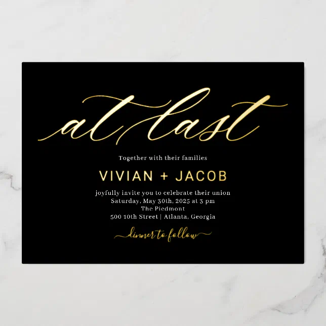 At Last Foil Editable Color Wedding Invitation Foil Invitation | Zazzle