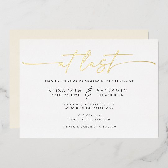 At Last Horizontal Wedding Foil Invitation | Zazzle.com