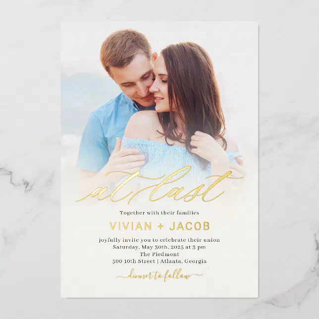 At Last Real Foil Photo Wedding Invitation Foil Invitation | Zazzle