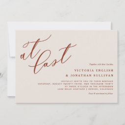 At Last Terracotta Modern Calligraphy Wedding Invitation | Zazzle