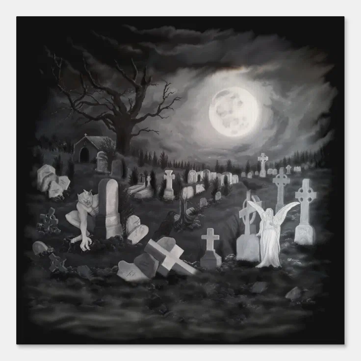 At night on the cemetery - Angel with Devil Sign | Zazzle