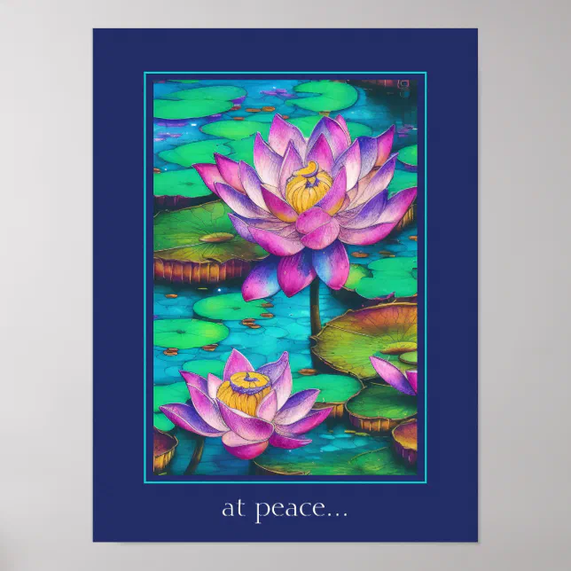 at peace - Beautiful Pink Lotus Flower Scene Poster | Zazzle