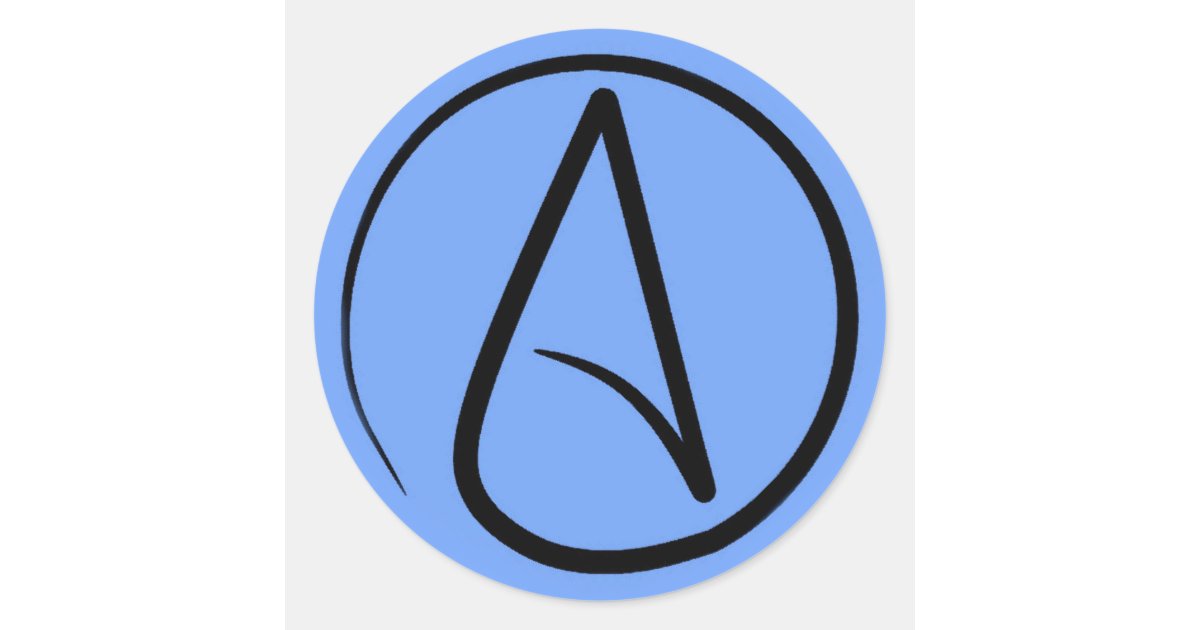 Atheist symbol: black on light blue classic round sticker | Zazzle