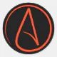Atheist symbol: orange on black classic round sticker | Zazzle