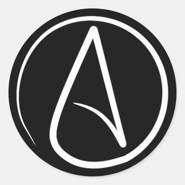 Atheist symbol: white on black classic round sticker | Zazzle