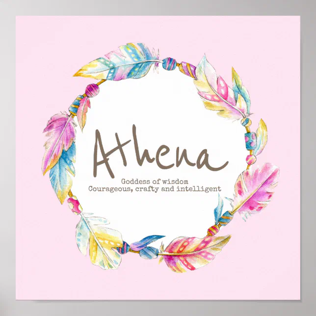 Athena feather and beads wreath name meaning poster | Zazzle