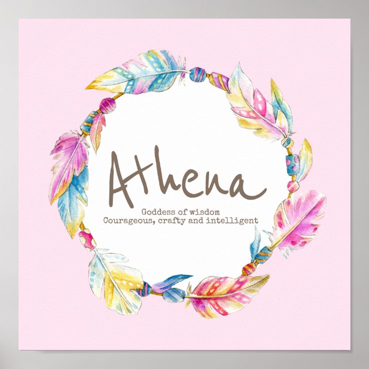 Athena feather and beads wreath name meaning poster | Zazzle